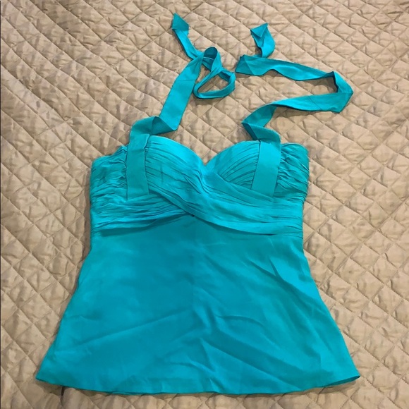 bebe | Tops | Bebe Blue Pleated Chiffon Halter Top | Poshmark